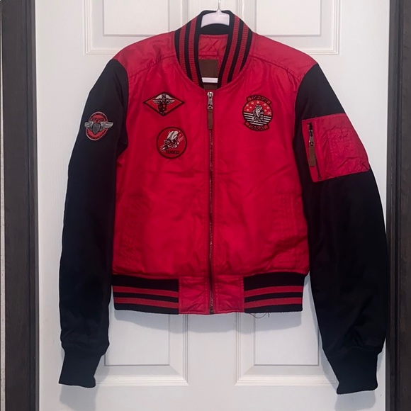 Jackets & Coats | Top Gun Red And Black Patch Bomber Jacket | Poshmark
